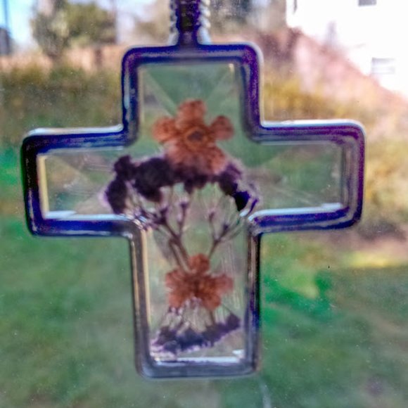 Jewelry | Glass Cross With Flowers Inside | Poshmark